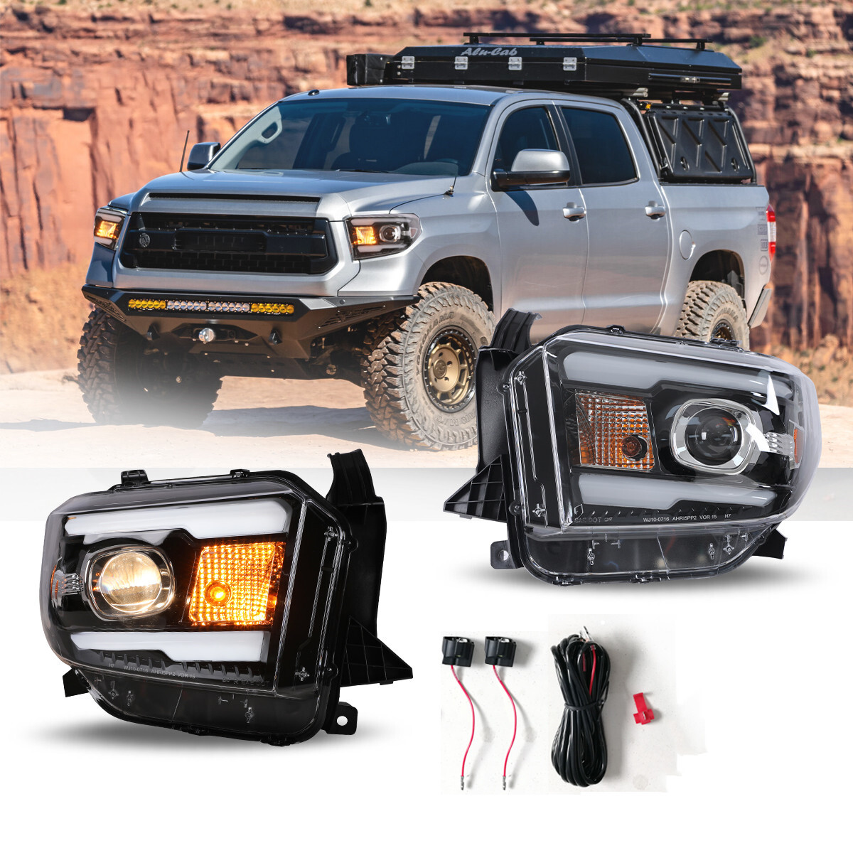 Headlights Assembly Fit For 2014-2021 Toyota Tundra w/Factory Halogen ...