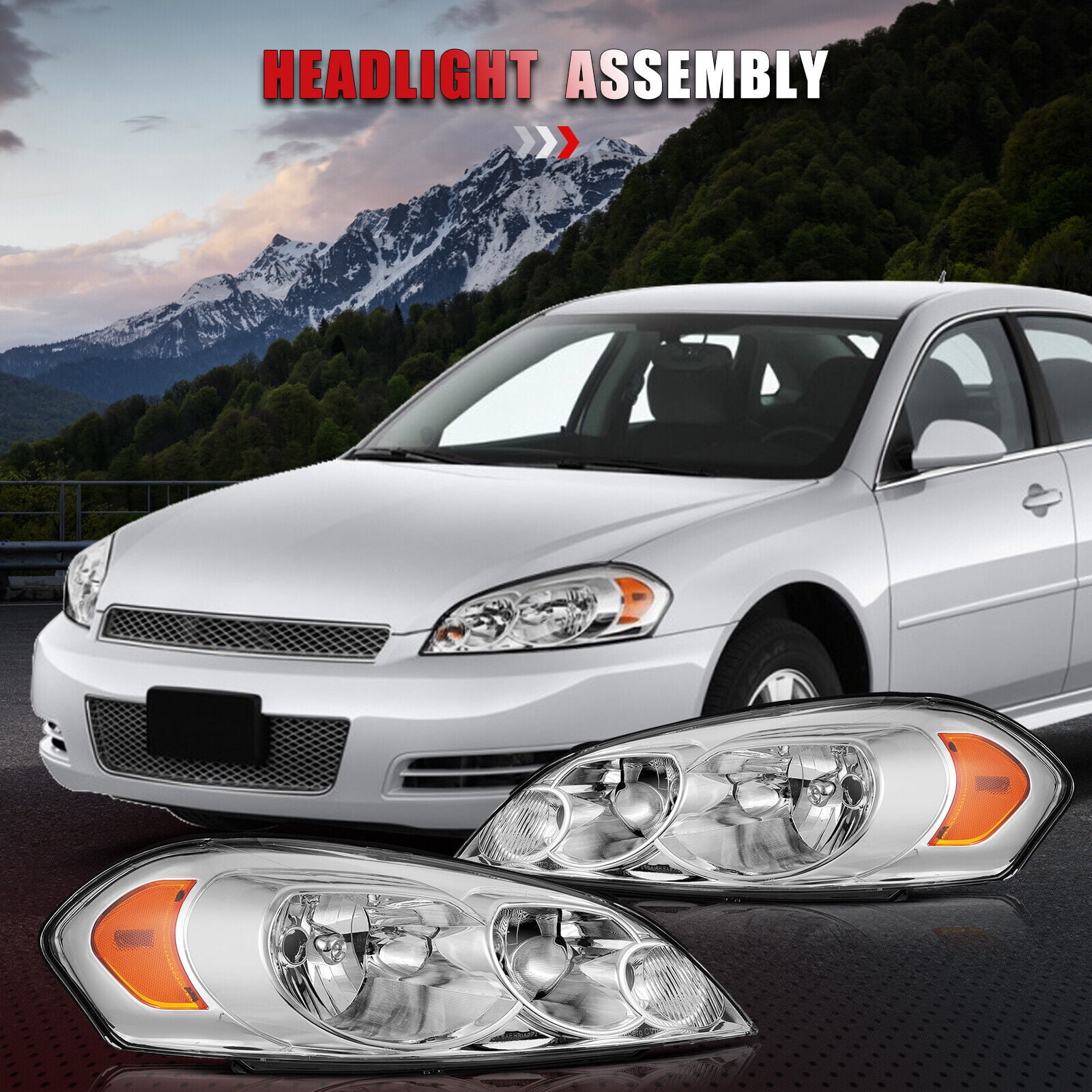Headlights Assembly For 2006-2013 Chevy Impala Chrome Headlamps Front ...