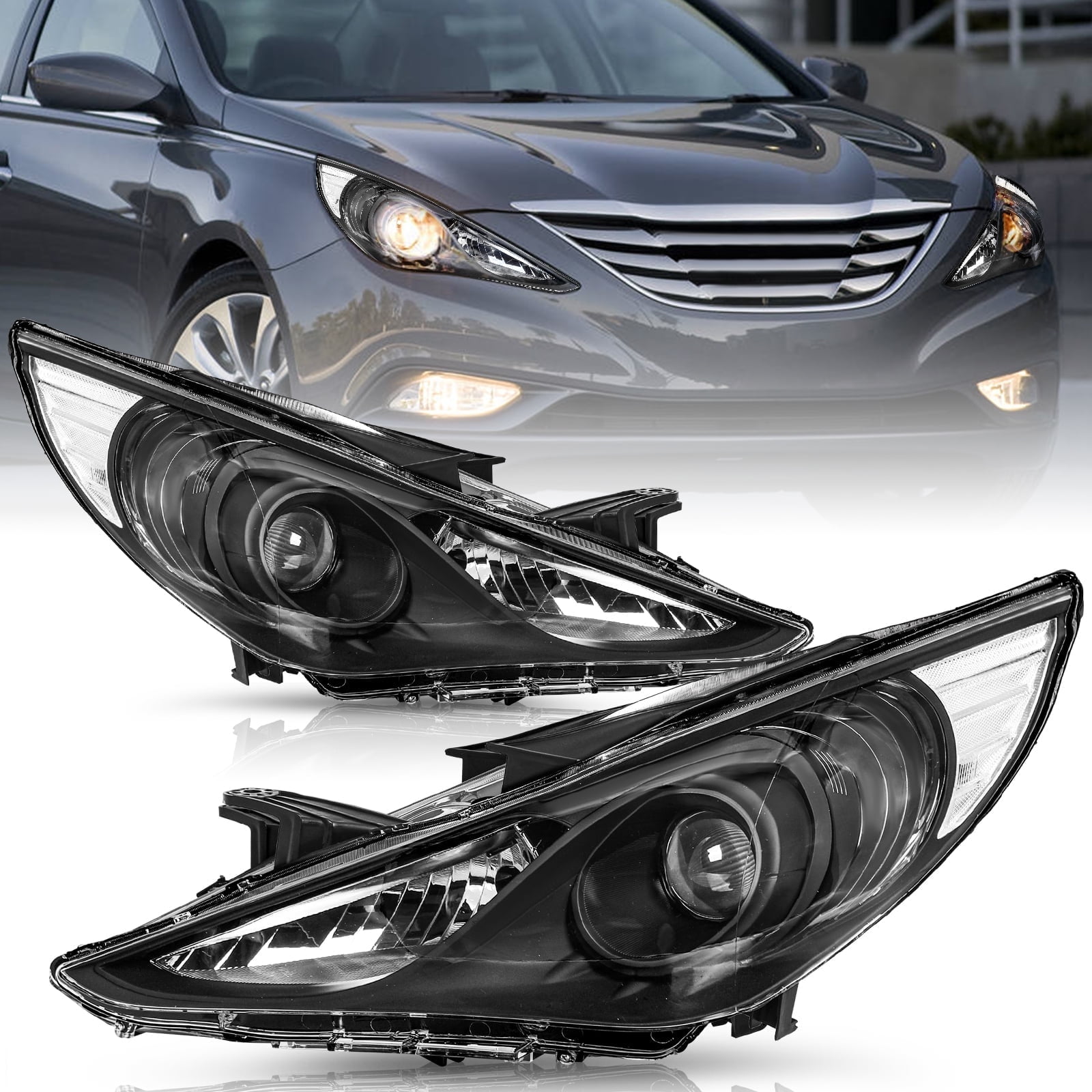 Headlights Assembly For 2011-2014 Hyundai Sonata Black Projector Headlamps Set - Walmart.com