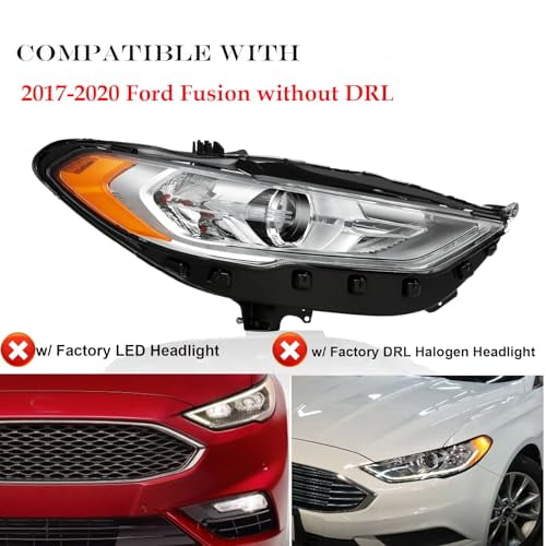 Headlights Assembly compatible with 2017 2018 2019 Ford Fusion without ...