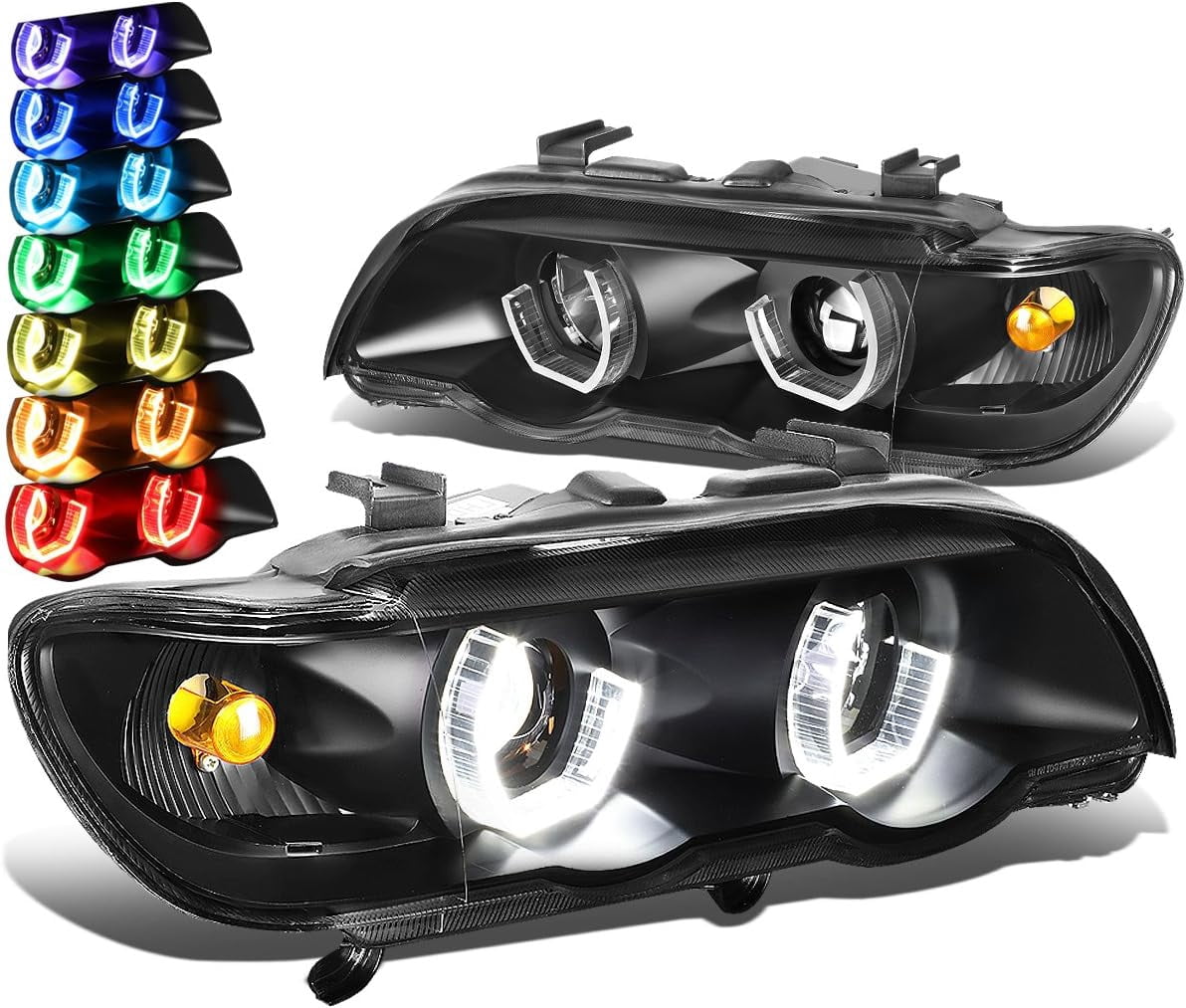 Headlights Black LED 3D Rgb Color Change Angel Eyes for 00-03 Bmw E53 ...
