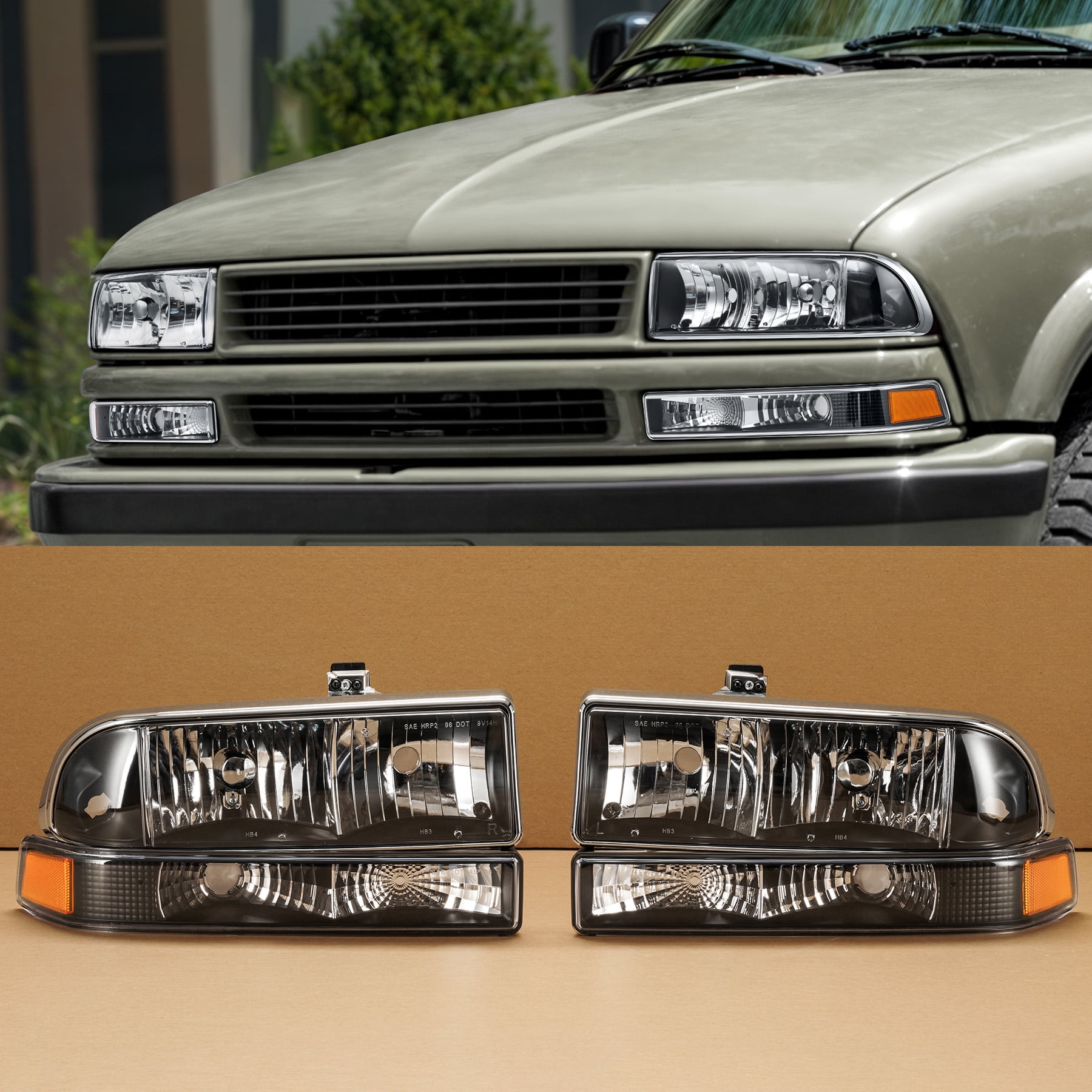 Headlights Bumper Lamps for 1998-2004 Chevy S10 Blazer OE Style Black ...