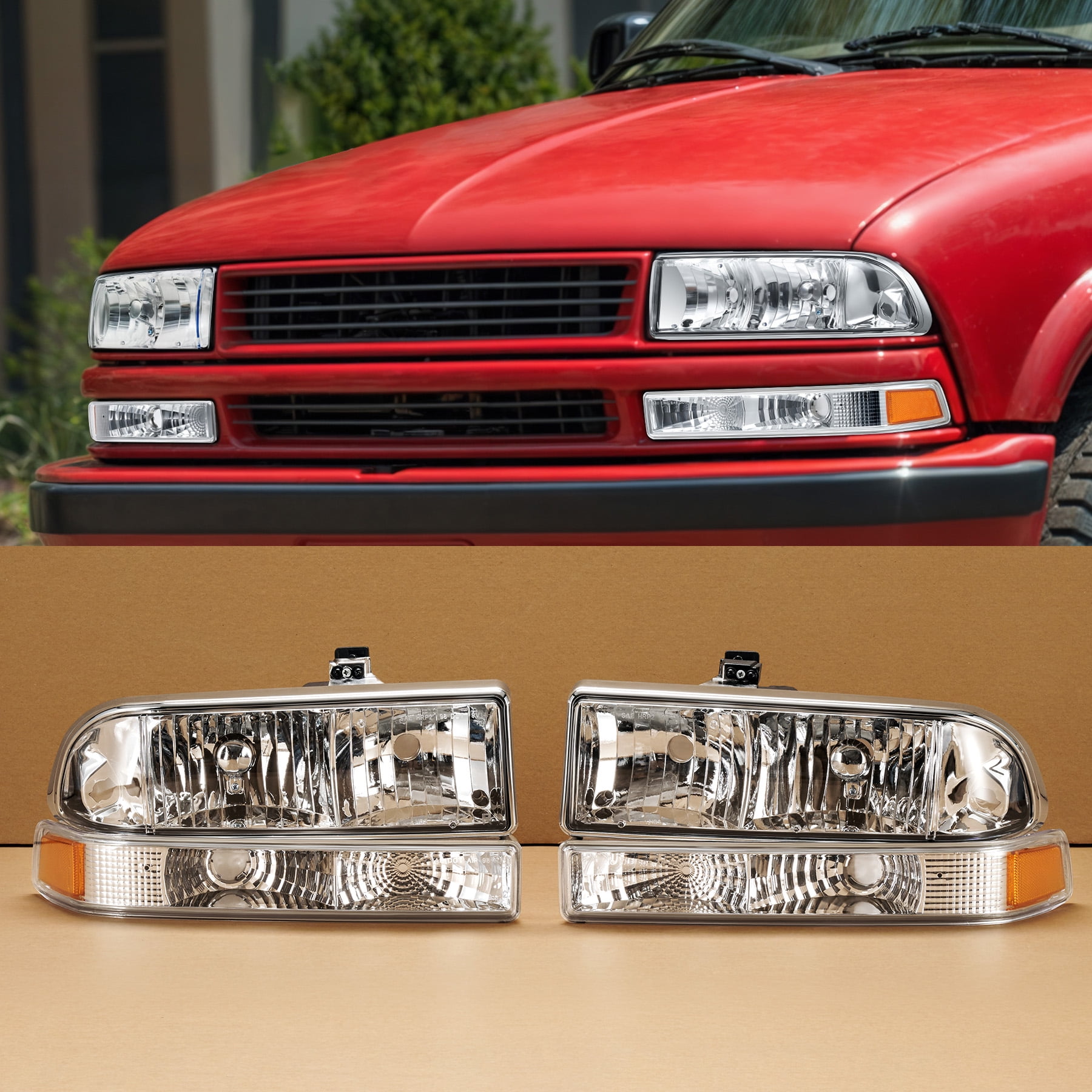 Headlights Bumper Lamps for 1998-2004 Chevy S10 Blazer OE Style Chrome ...