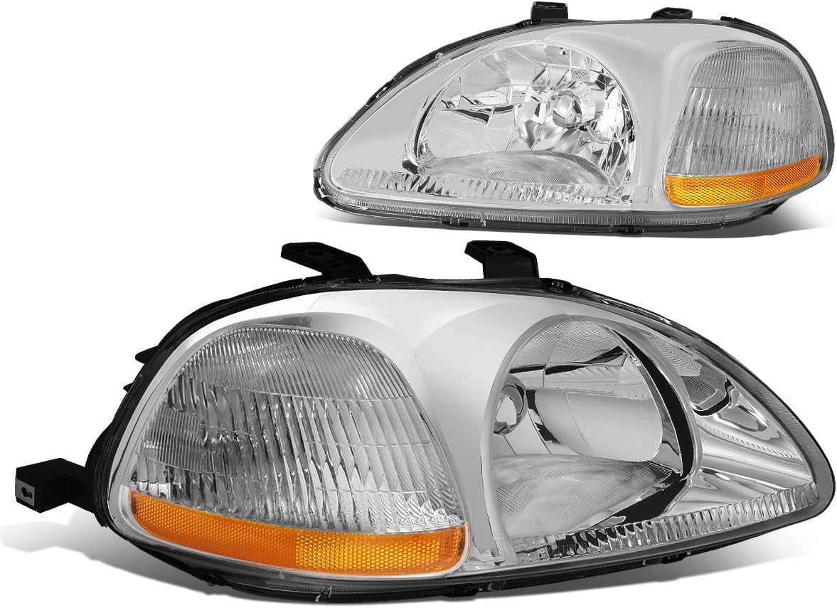 Headlights Chrome Housing Amber Corner Lamps for 1996-1998 Honda Civic ...