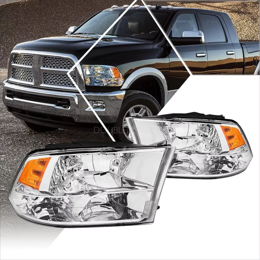 Headlights For 2009-2018 Dodge Ram 1500 2500 3500 Quad Chrome Headlamps ...