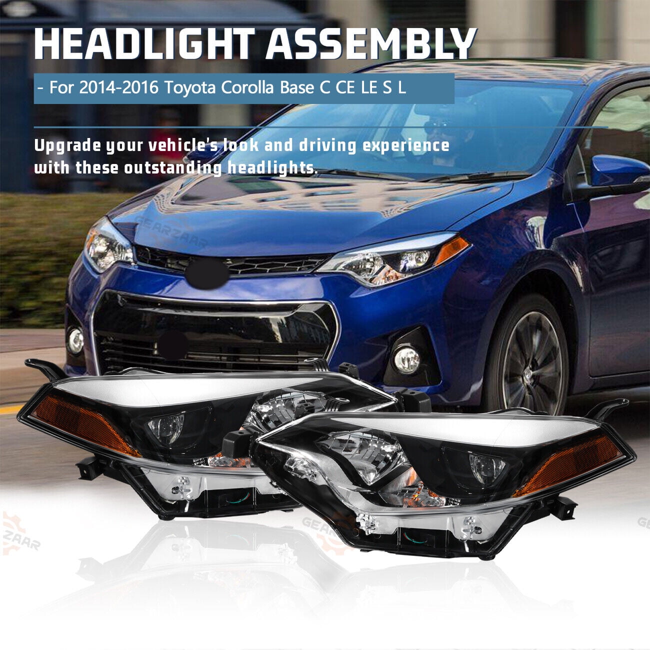 Toyota Corolla 2014-2016 Headlights, Left+Right Set Headlamp with Lens ...