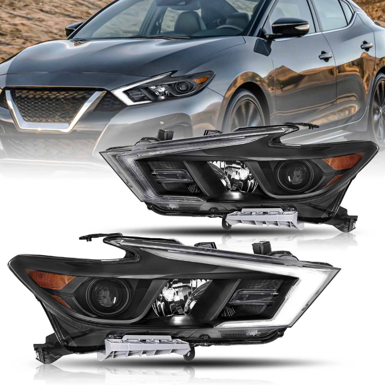 Headlights For 2016-2018 Nissan Maxima S|SL|SV LED DRL Headlamps Pairs ...