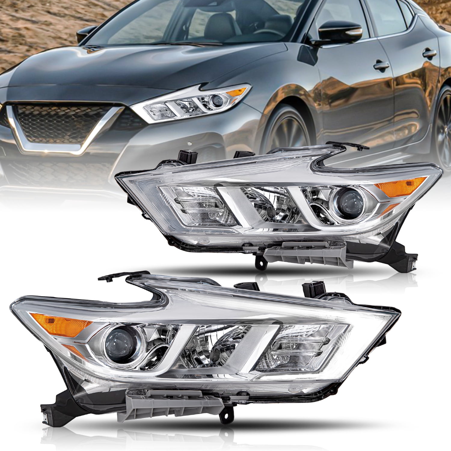 Headlights For 2016-2018 Nissan Maxima S|SL|SV LED DRL Headlamps Pairs ...