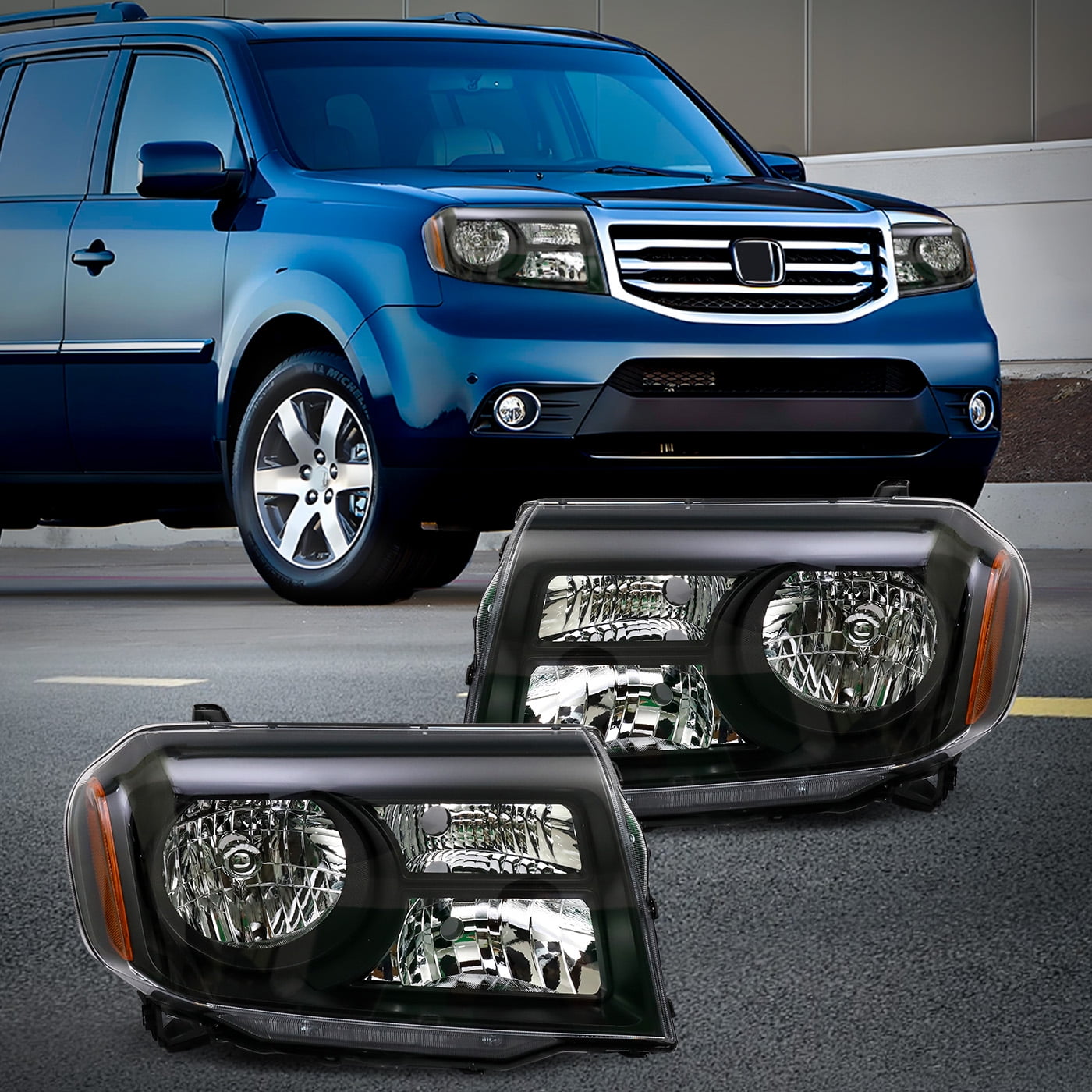 Headlights Pair For 2012 2013 2014 2015 Honda Pilot Halogen Black ...