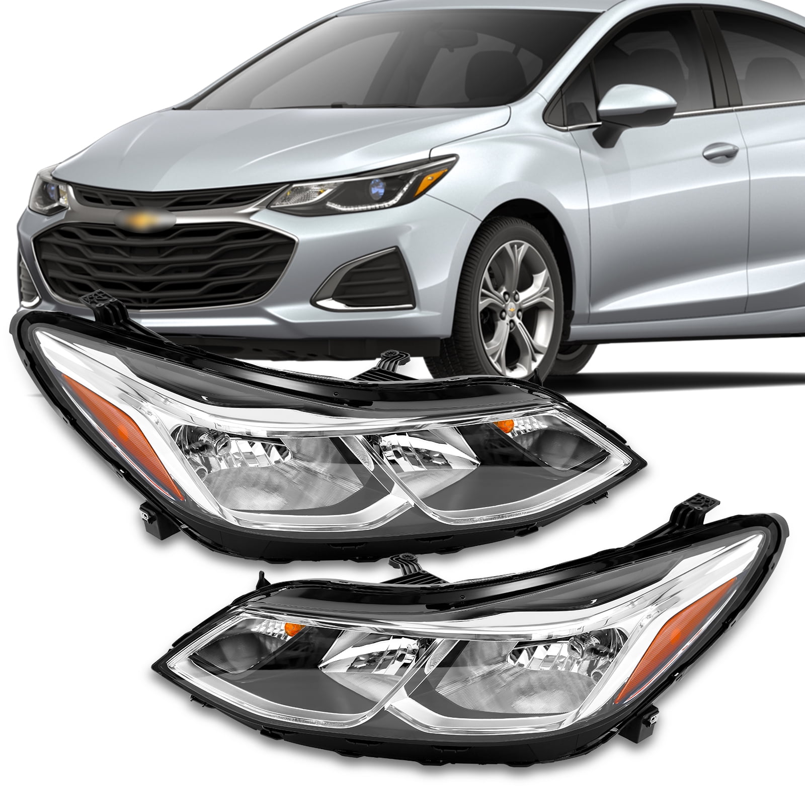 Headlights Pair For Chevy Cruze 2016 2017 2018 2019 Halogen Headlamp ...