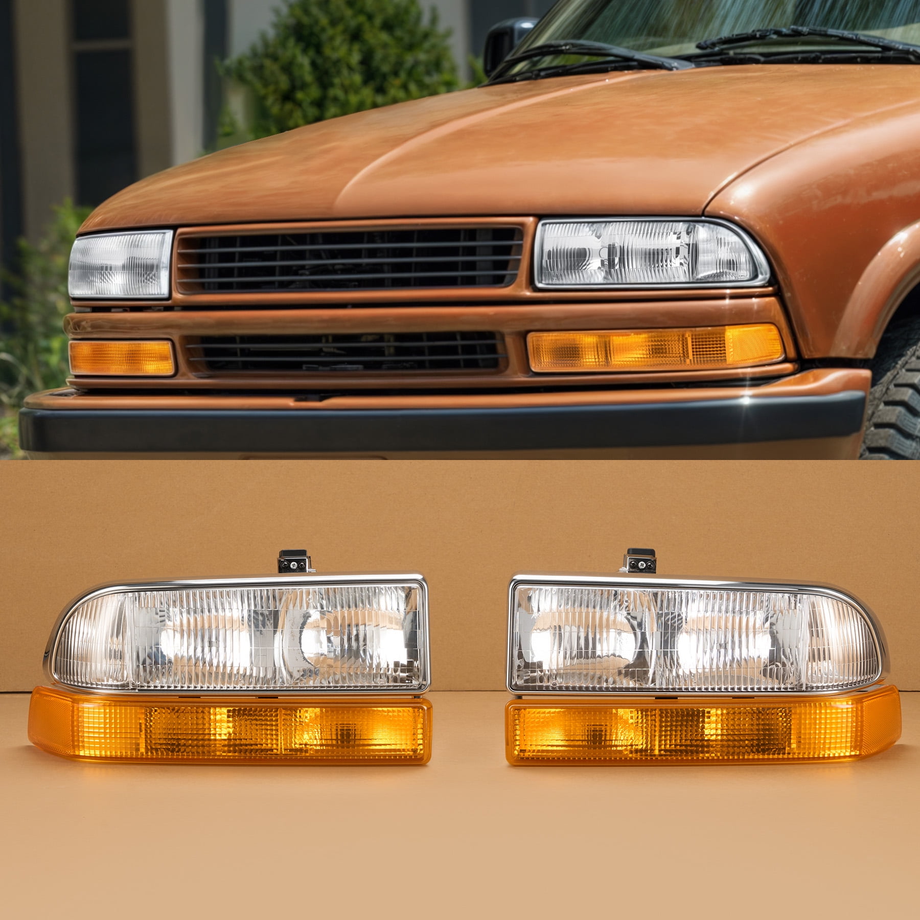 Headlights for 1998-2004 Chevy S10 Pickup Blazer SUV w Amber Bumper ...