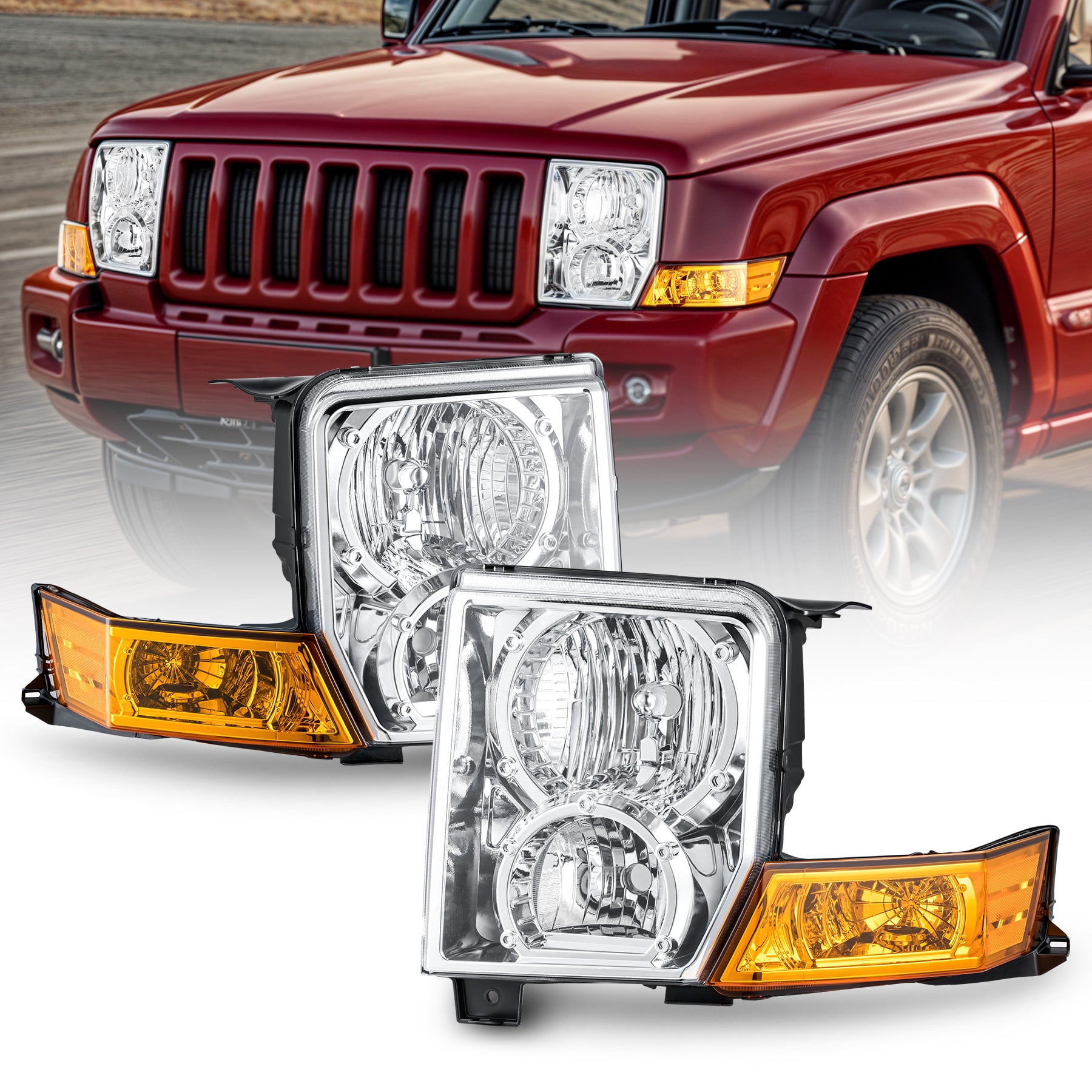 Headlights for 2006-2010 Jeep Commander with Chrome Housing CH2518117 ...