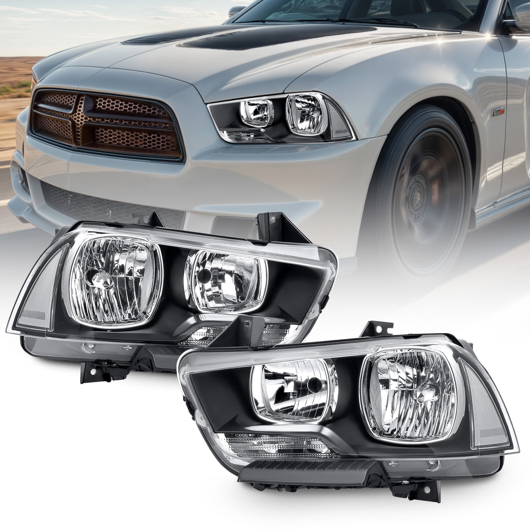 Headlights for 2011-2014 Dodge Charger Black Housing & Clear Side ...