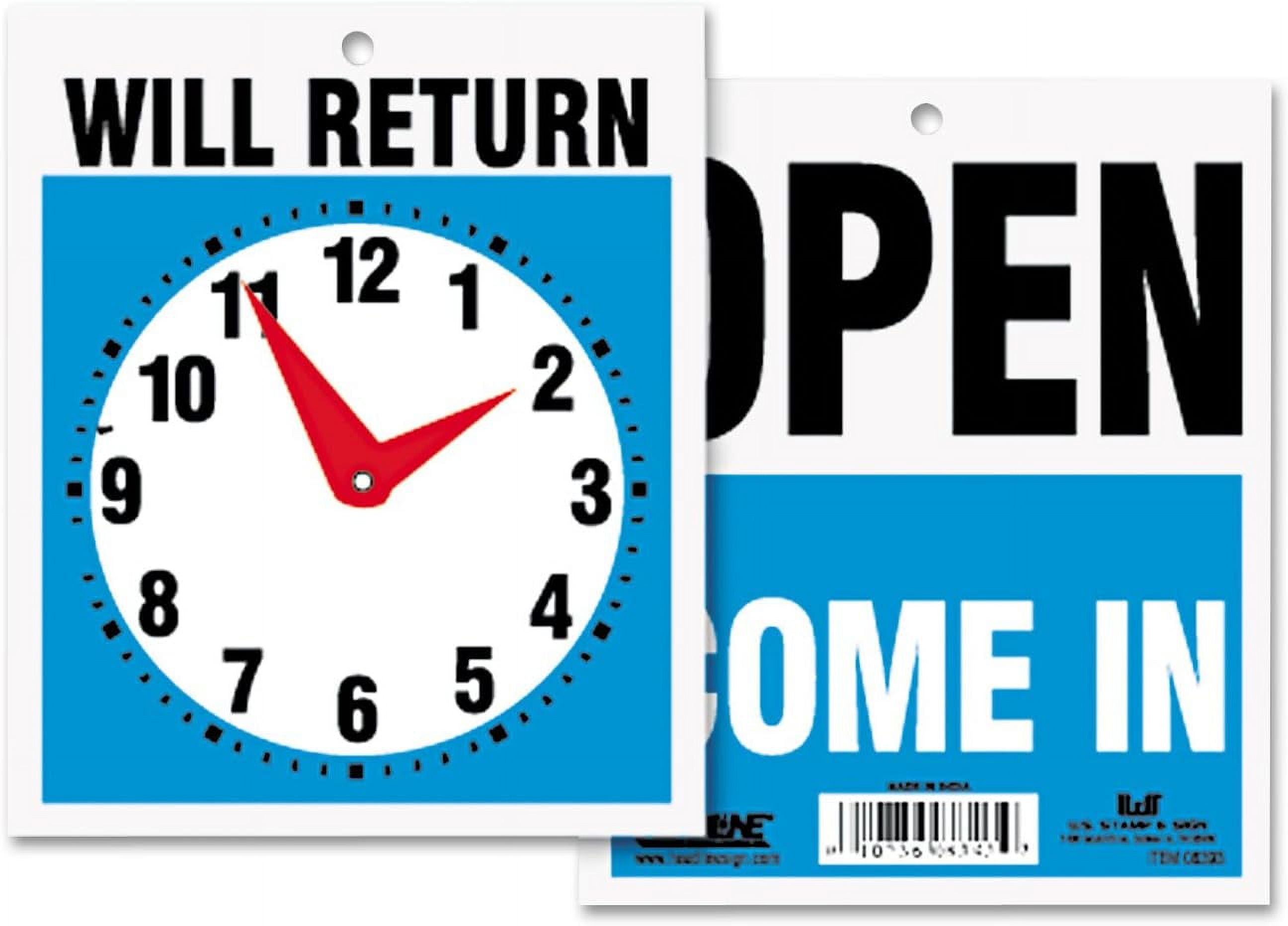 Headline Sign 9382 Double-Sided Open/Will Return Sign W/Clock Hands ...