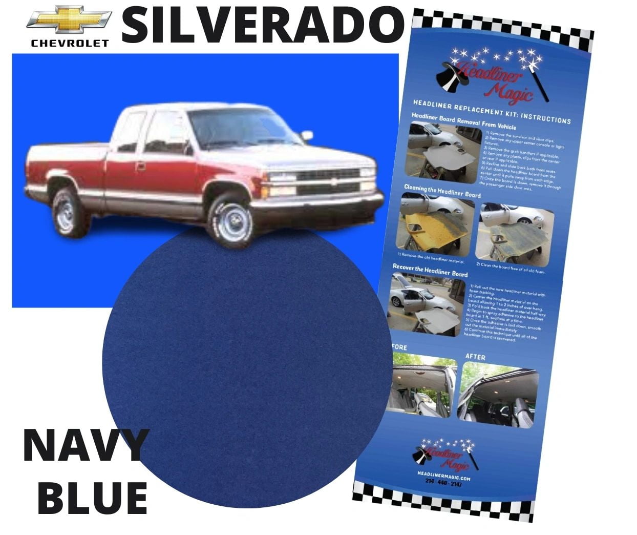 Headliner Ceiling Repair Fabric Material for Chevy Silverado Cab Truck ...
