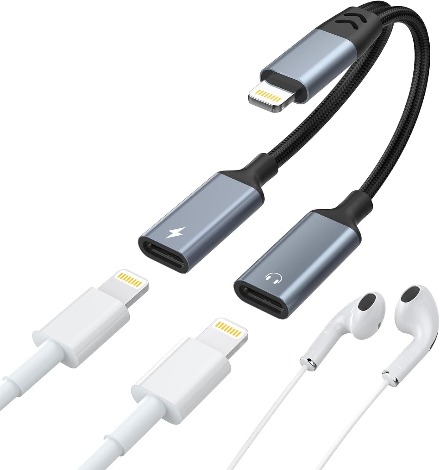 Headphone Adapter Splitter for Apple,2 in 1 Dual Lightning Converter ...