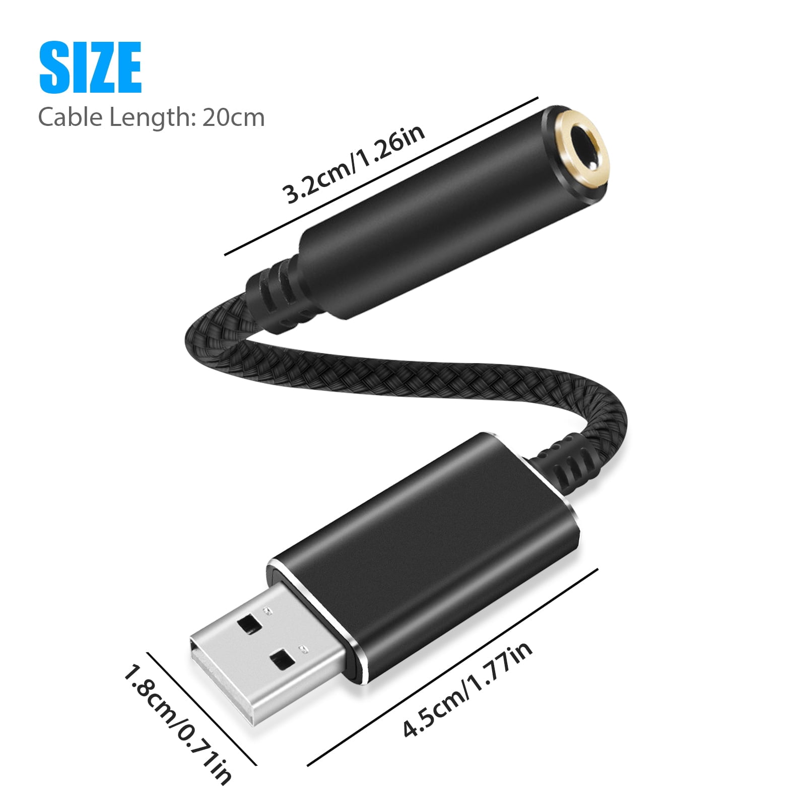 Headphone Adapter, USB to 3.5mm Jack Audio Adapter, USB to AUX Cable ...