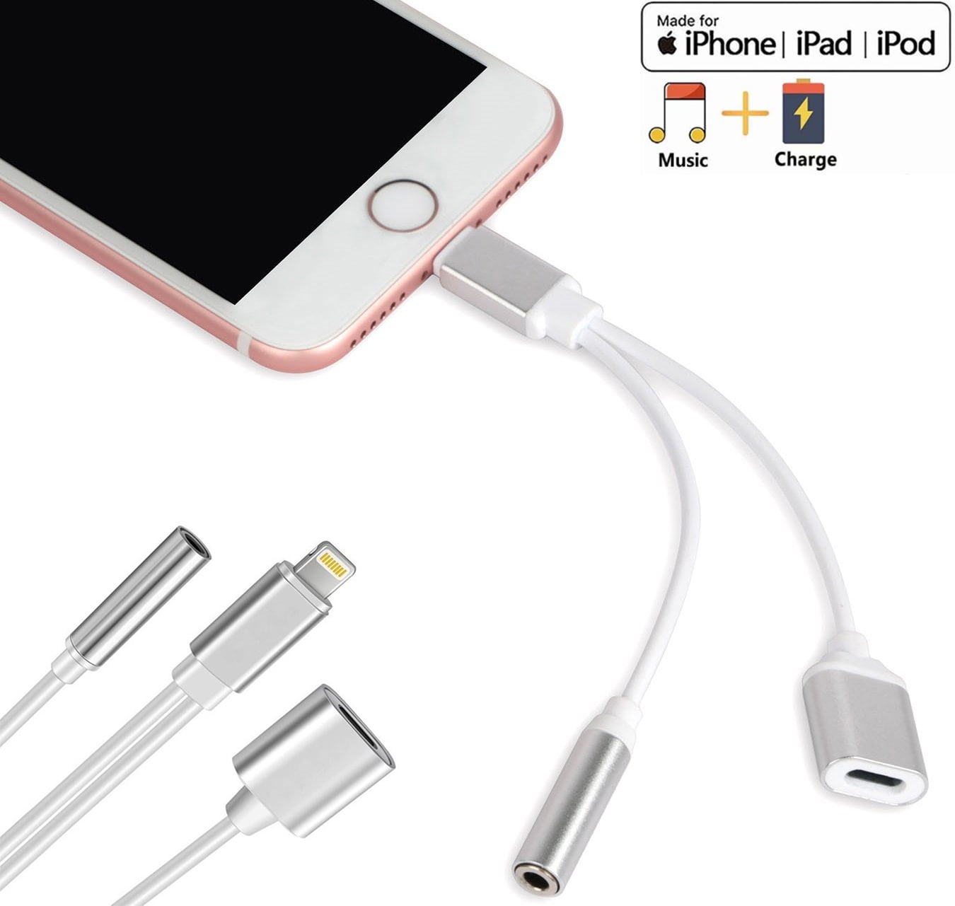 Headphone Adapter for iPhone 2 in 1 Headphone Adapter, 3.5mm Headphone ...