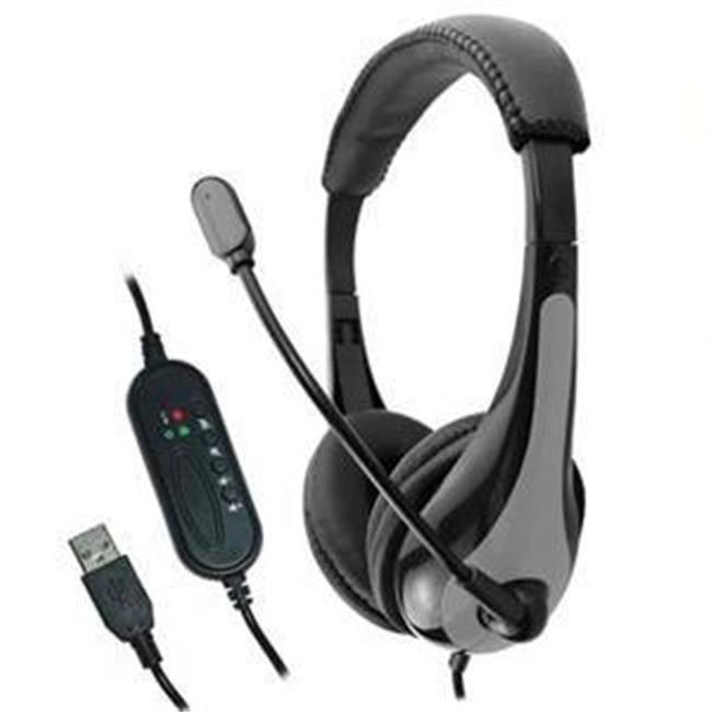 Headphone - Boom Microphone, Volume Control, USB Plug, Grey - Walmart.com
