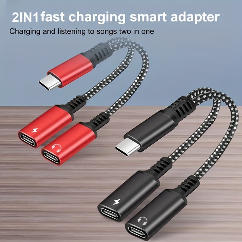 Headphone Extension Cable 2in1 PD60W Type C To Type C Female Earphone ...