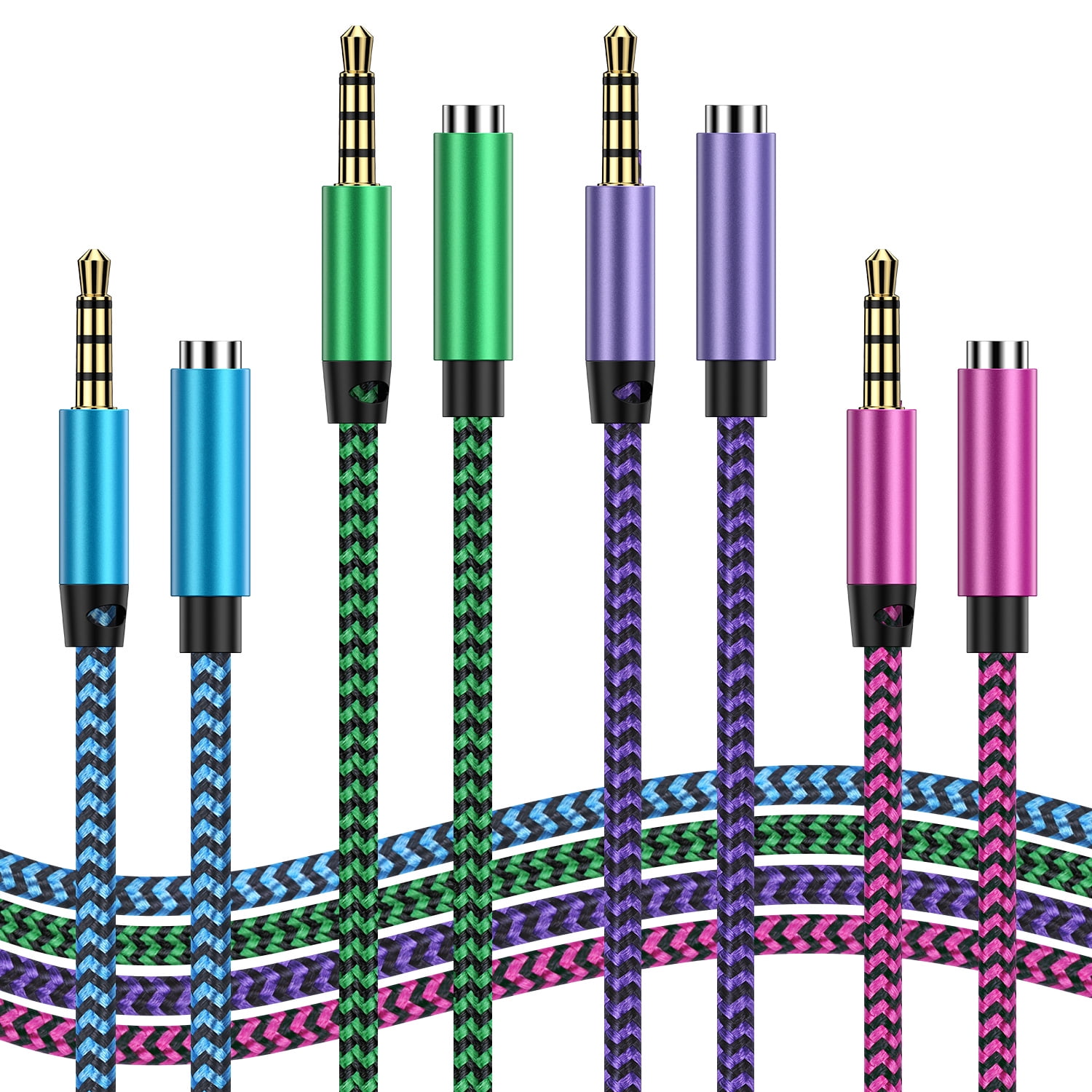 Headphone Extension Cable 6ft,AILKIN 4PACK 3.5mm Male to Female Stereo ...