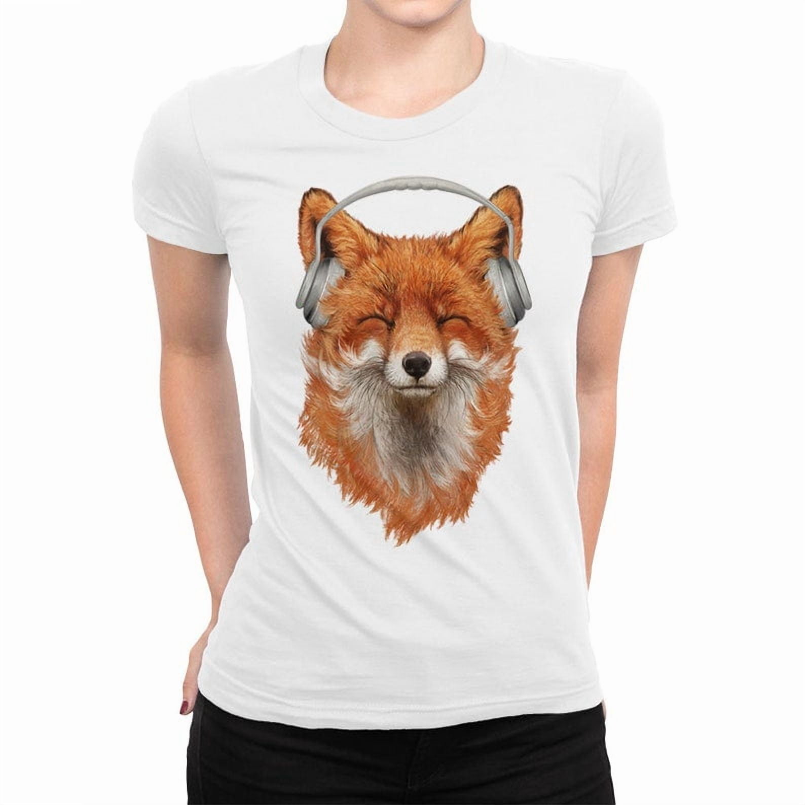 Headphone Fox Art T-Shirt with Smiling Animal Illustration, Nature ...