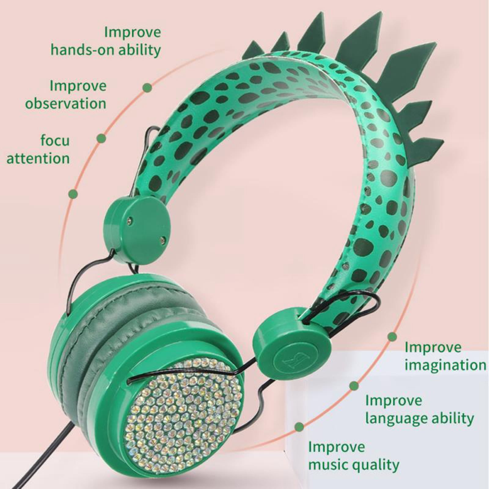 Headphone Lightweight Adjustable Dinosaur Design Wired Stereo Headset ...