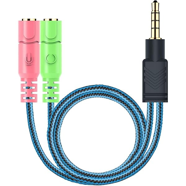 Headphone Mic Splitter, 3.5mm Headset Adapter (Microphone + Audio) 2 ...