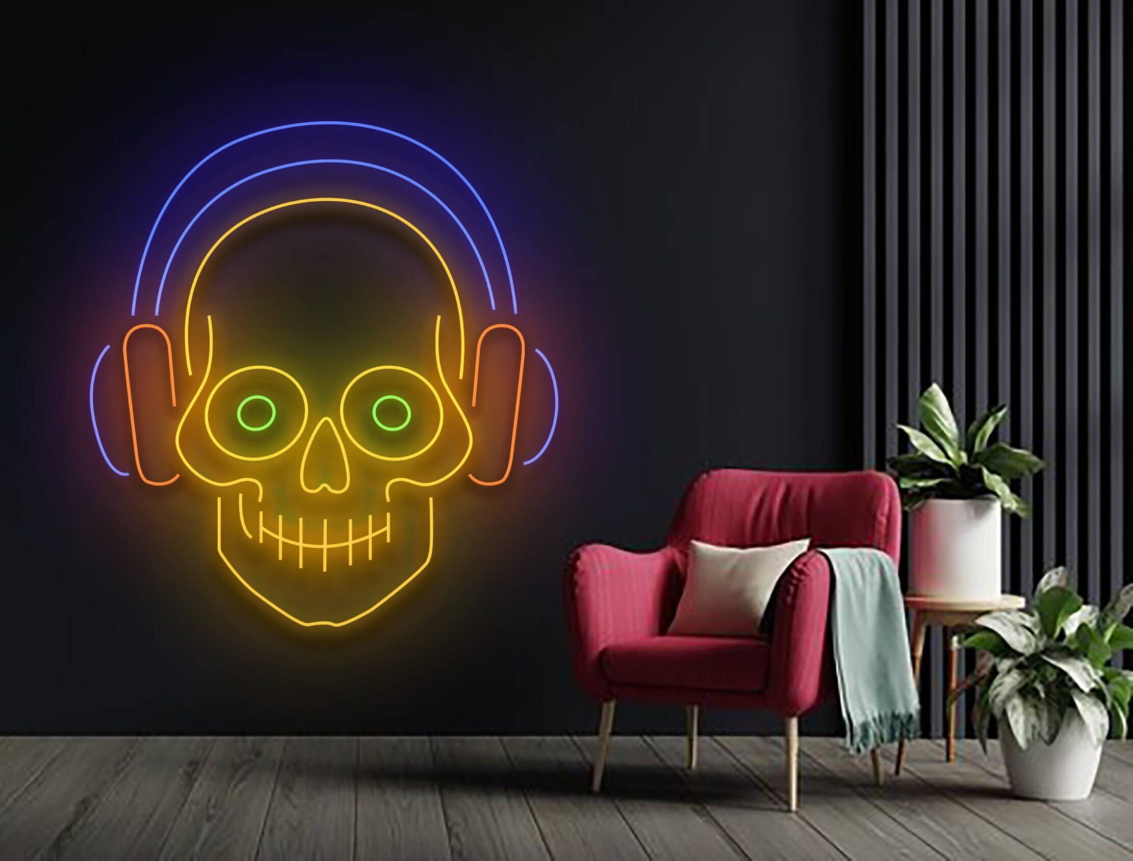 Headphone Skull Neon Sign, Halloween Wall Art Decor - Walmart.com
