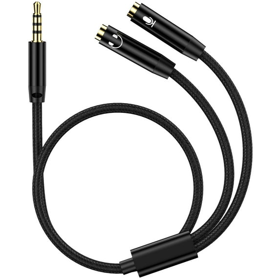 Headphone Splitter,1Pack 3.5mm 4-Pole Male to 2 Dual Female Audio ...