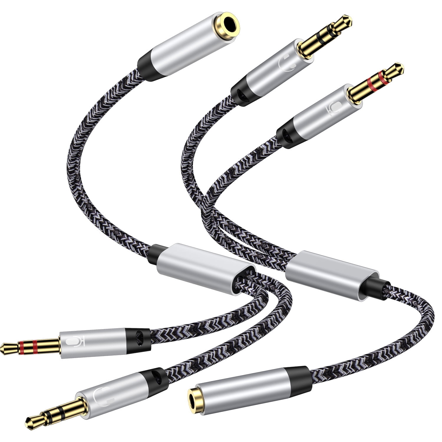 Headphone Splitter for Computer,2PCS Nylon Braided 3.5mm Female to 2 ...