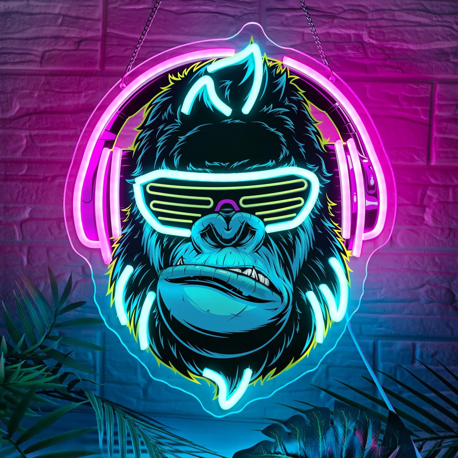 Headphones Gorilla Neon Sign Dimmable Kong Neon Light for Wall Decor ...
