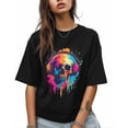 Headphones Skull T Shirts for Women Short Sleeve Cotton Crewneck T ...