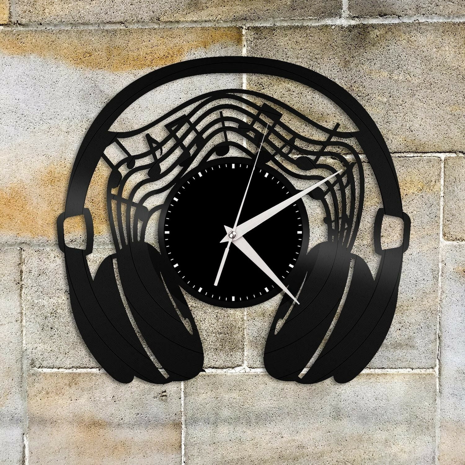 Headphones Vinyl Wall Clock Gift for Music Lovers Home Room Vintage ...