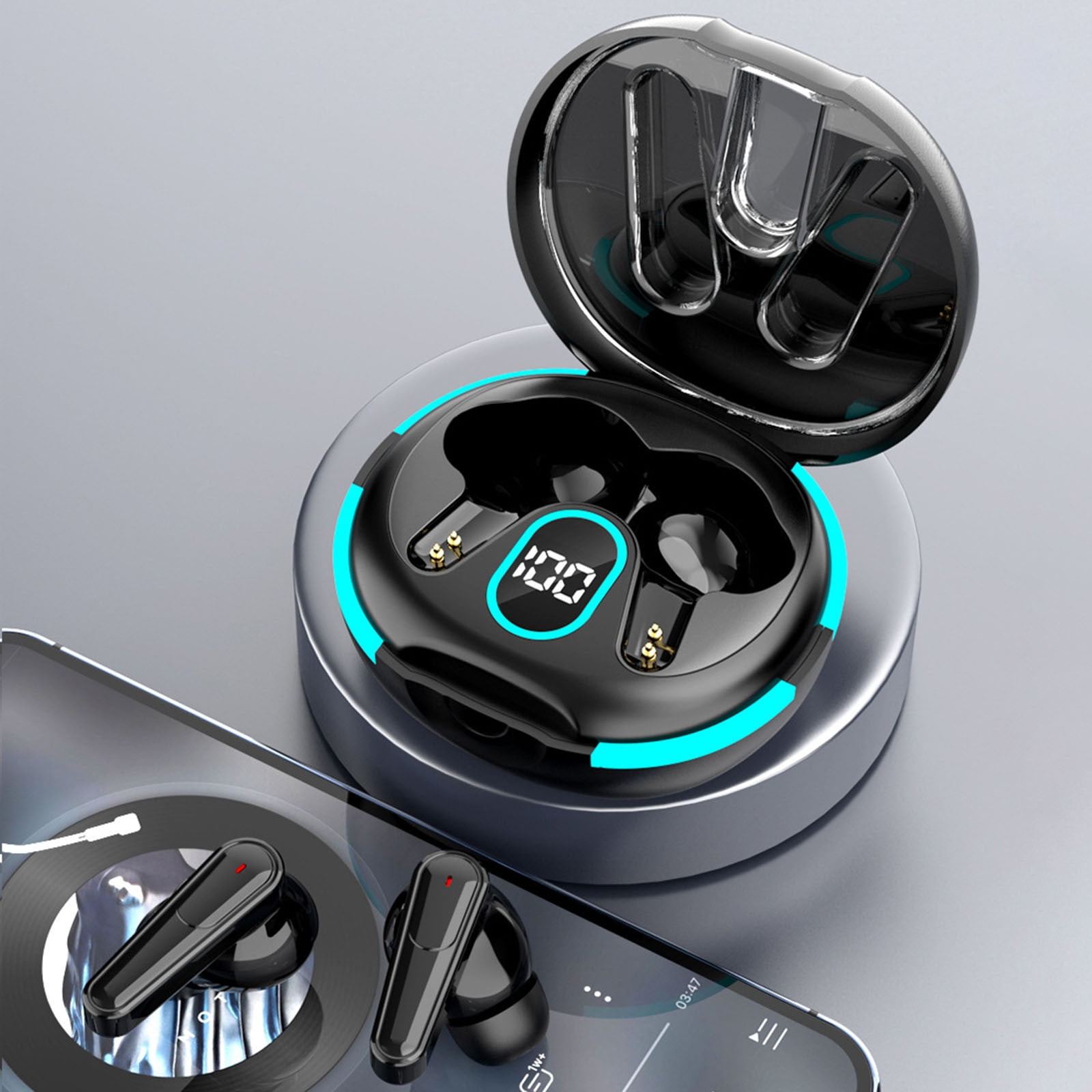 Headphones Wireless Bluetooth Headset 5.4 In Ear LED Display Power Cool ...