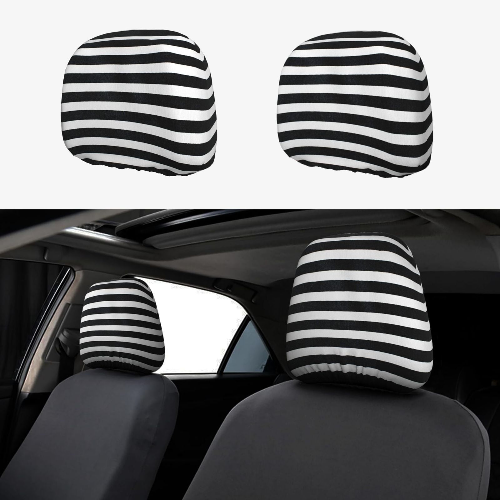 Headrest Cover for Cars, Black And White Stripes 2 Pack Car Headrest ...