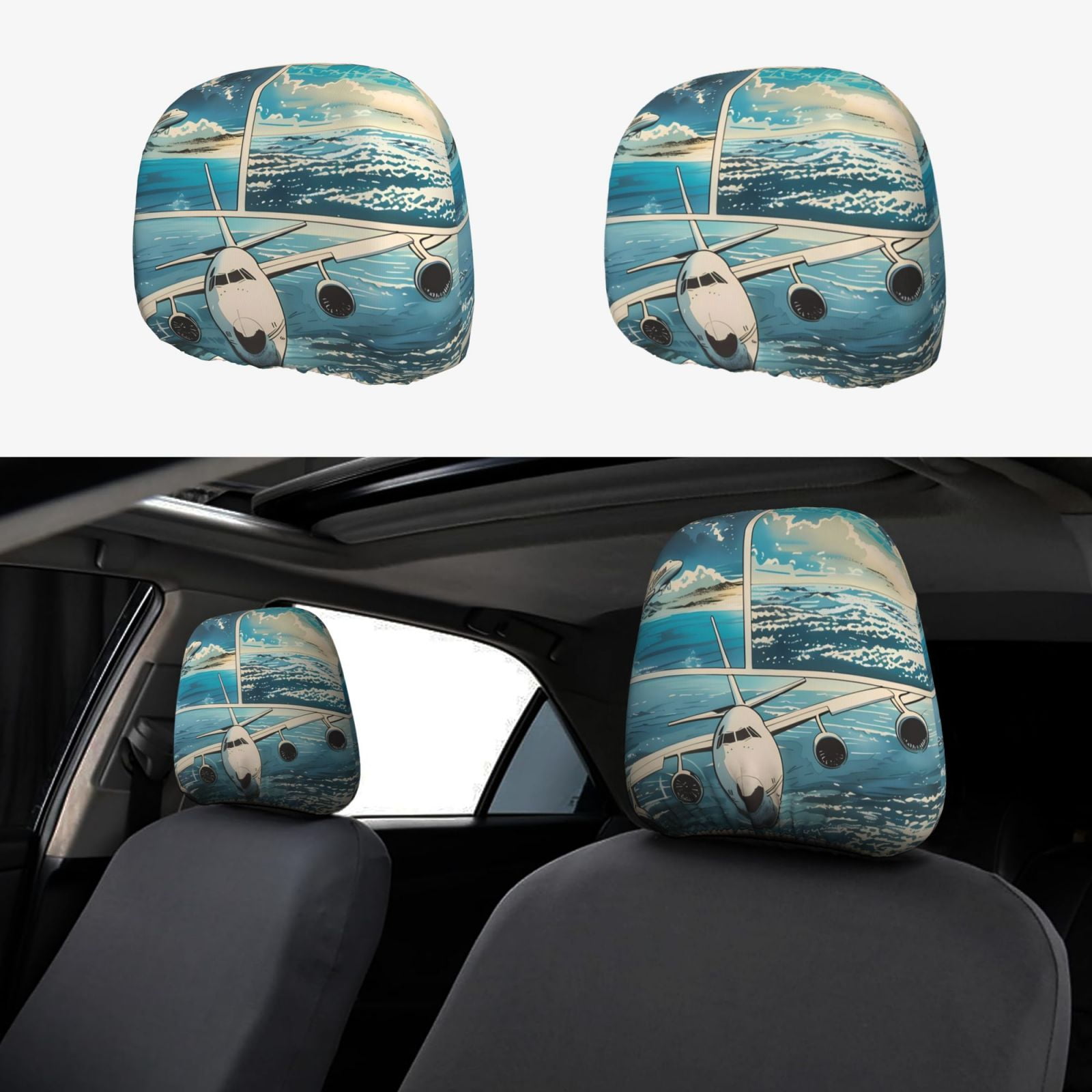 Headrest Cover for Cars, Comic Airplane Cockpit Illustration 2 Pack Car ...