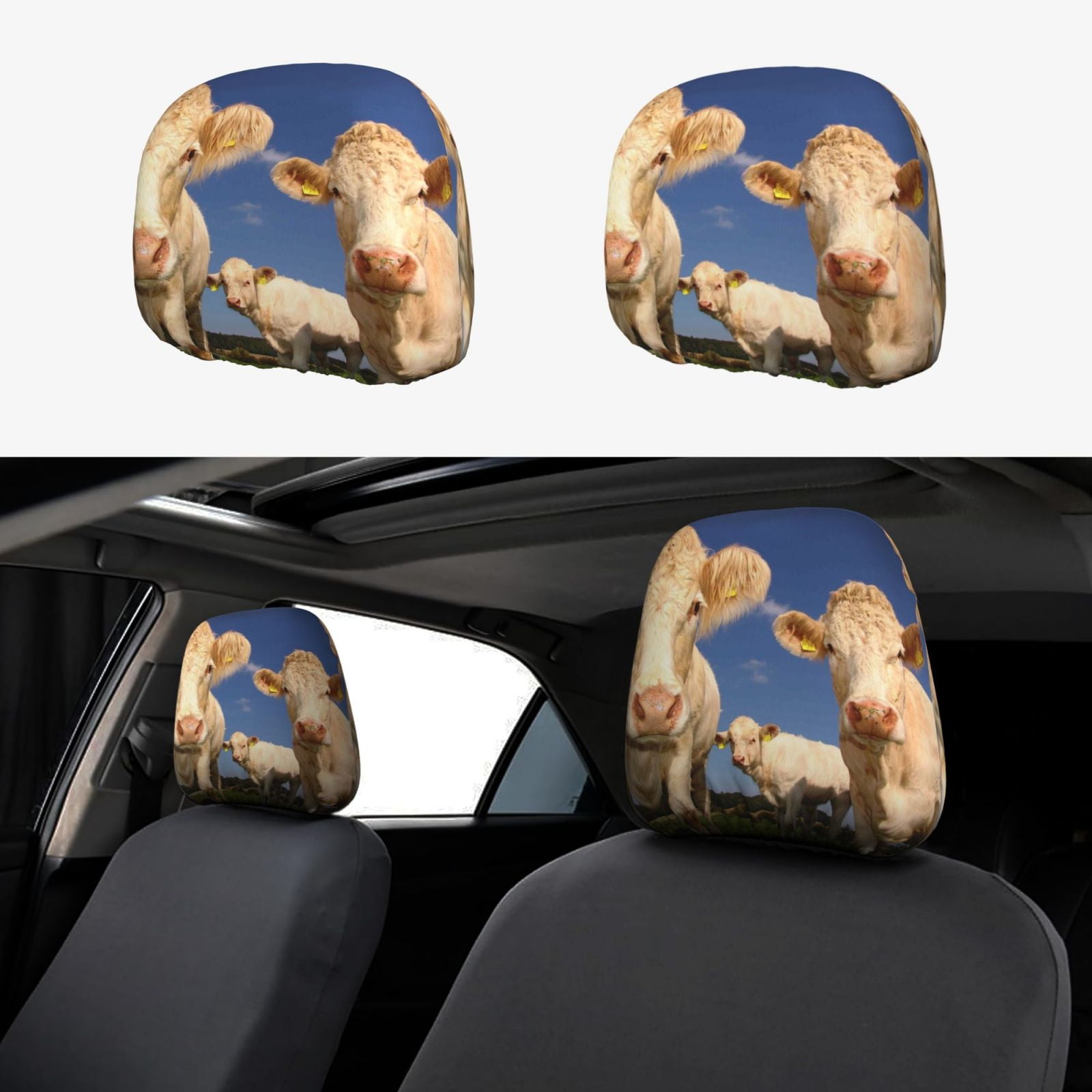 Headrest Cover for Cars, Cows Cattles 2 Pack Car Headrest Cover, Soft ...