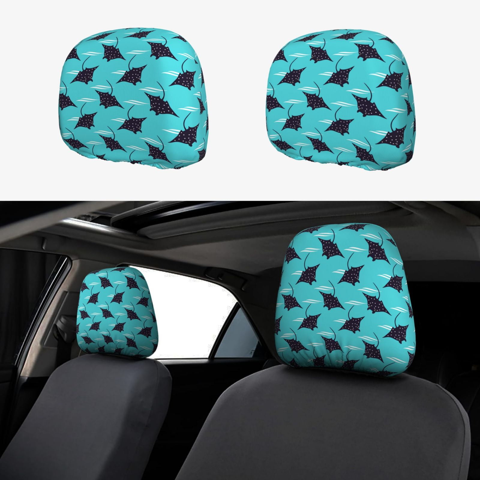 Headrest Cover for Cars, Cute black Stingray blue funny 2 Pack Car ...