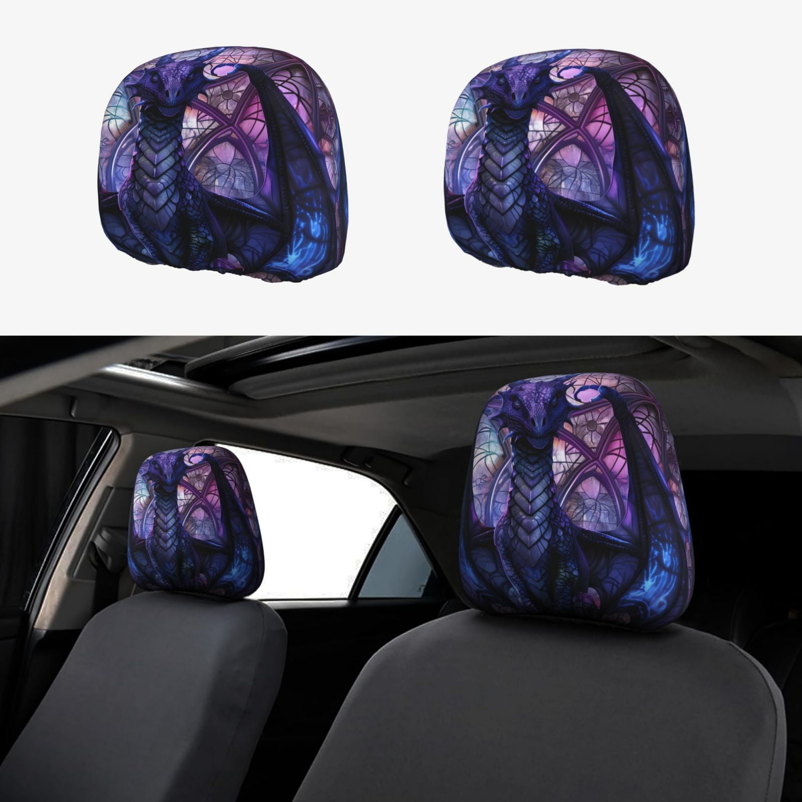 Headrest Cover for Cars, Fantasy Dragon In Cathedral 2 Pack Car ...