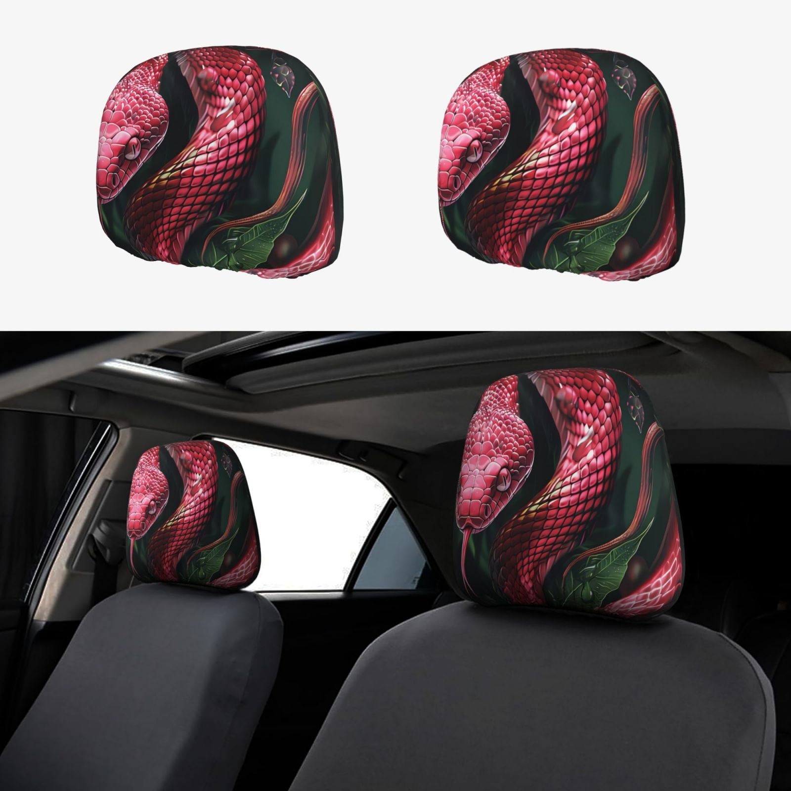 Headrest Cover for Cars, Red Viper Jungle Intensity 2 Pack Car Headrest ...