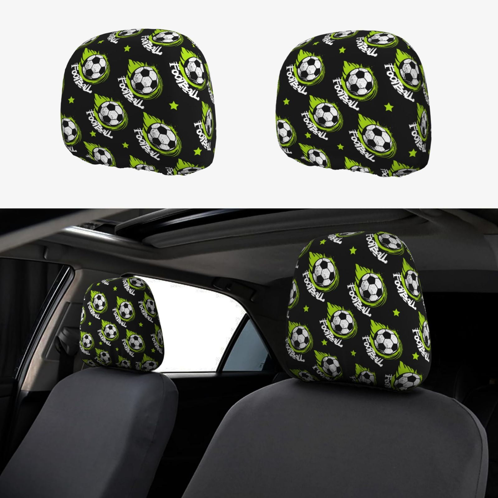 Headrest Cover for Cars, soccer football ball cool black 2 Pack Car ...