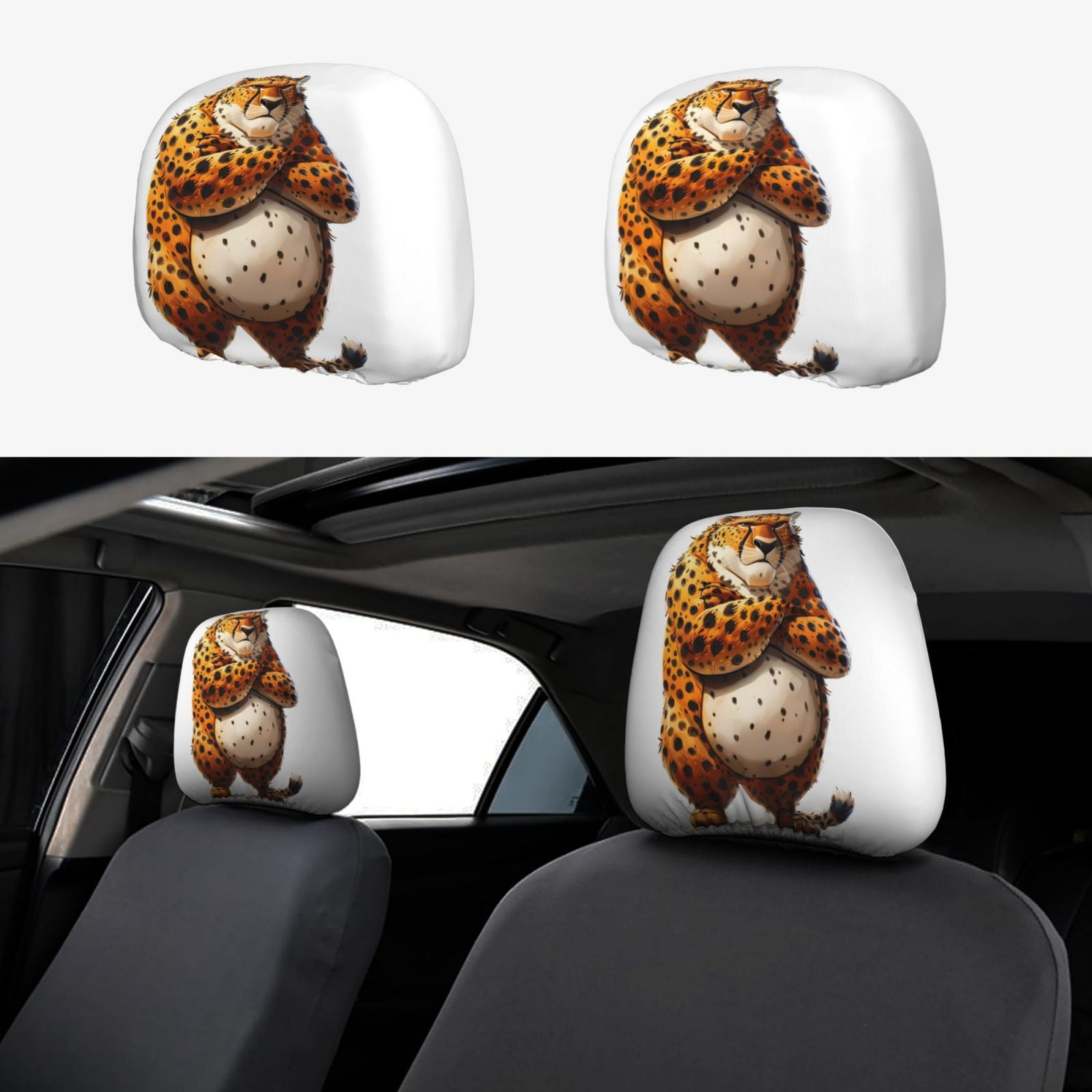 Headrest Covers for Cars 2 PCS - Cartoon Cheetah With Attitude ...