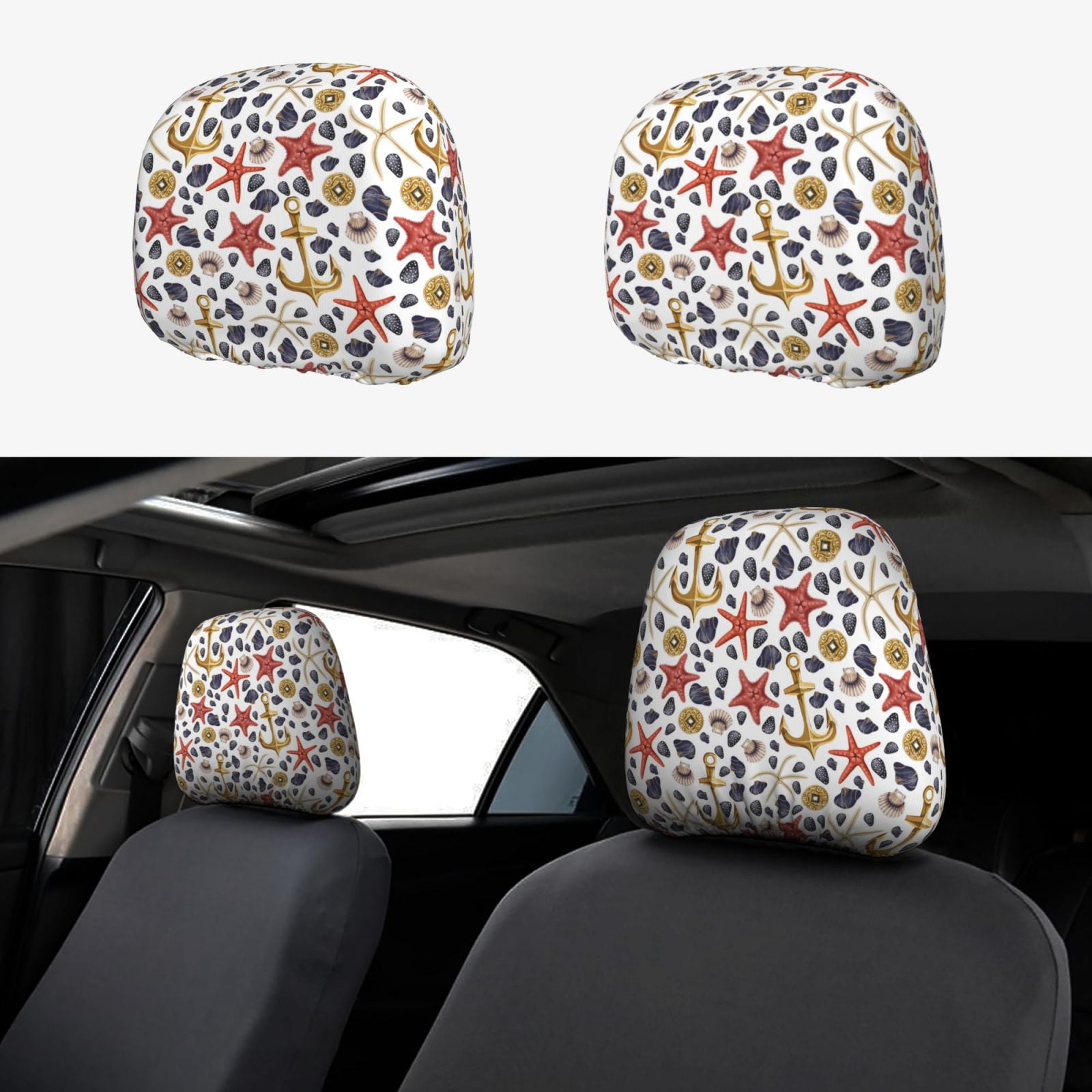 Headrest Covers for Cars 2 PCS - Conch Shells Print No.9048 Universal ...