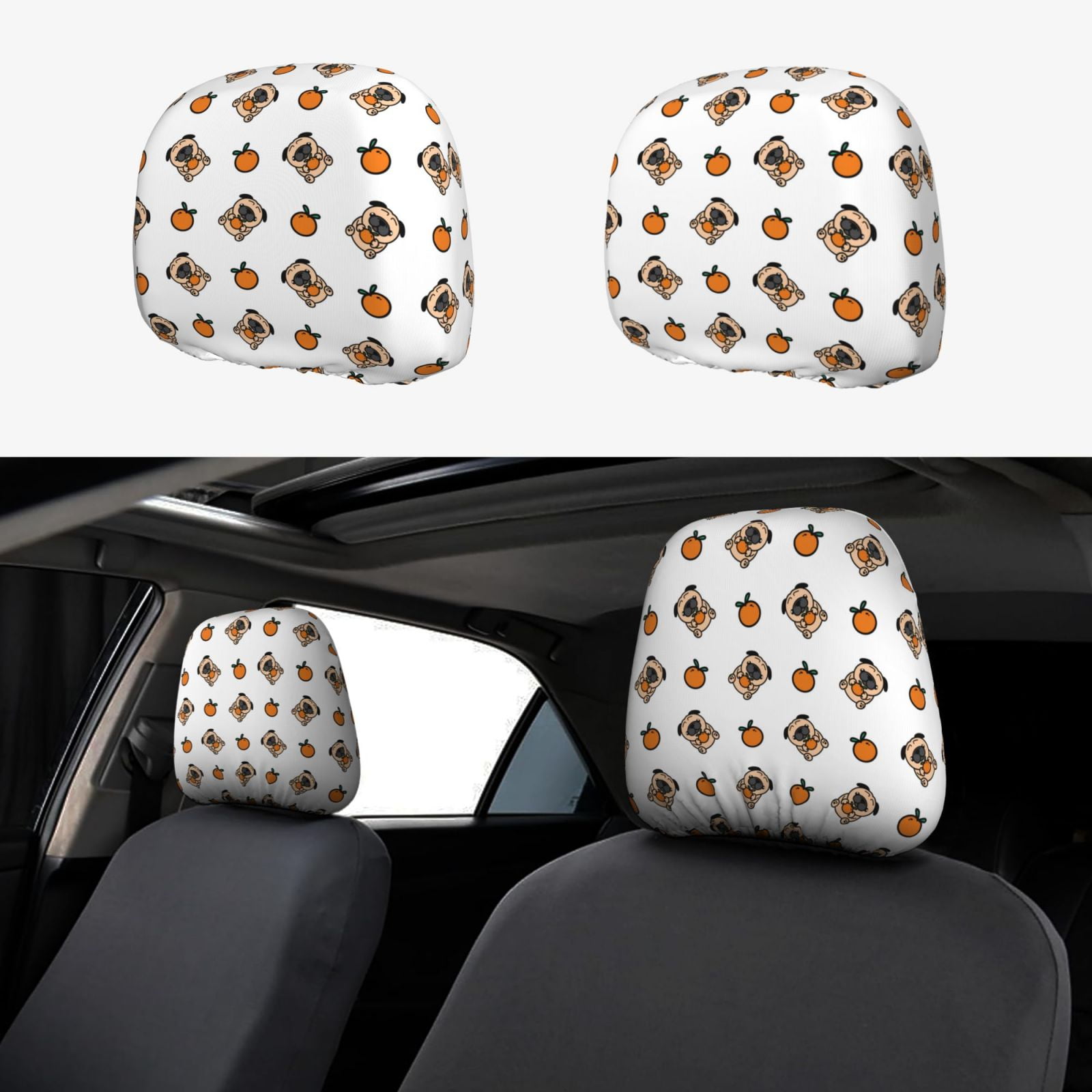 Headrest Covers for Cars 2 PCS - Cute French Bulldog Orange Universal ...