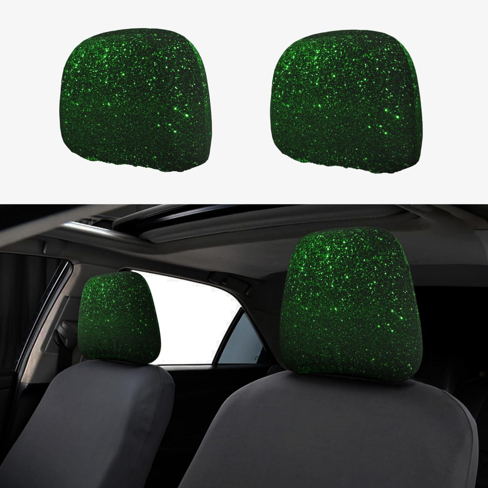 Headrest Covers for Cars 2 PCS - Green Sparkling Universal Car Headrest ...