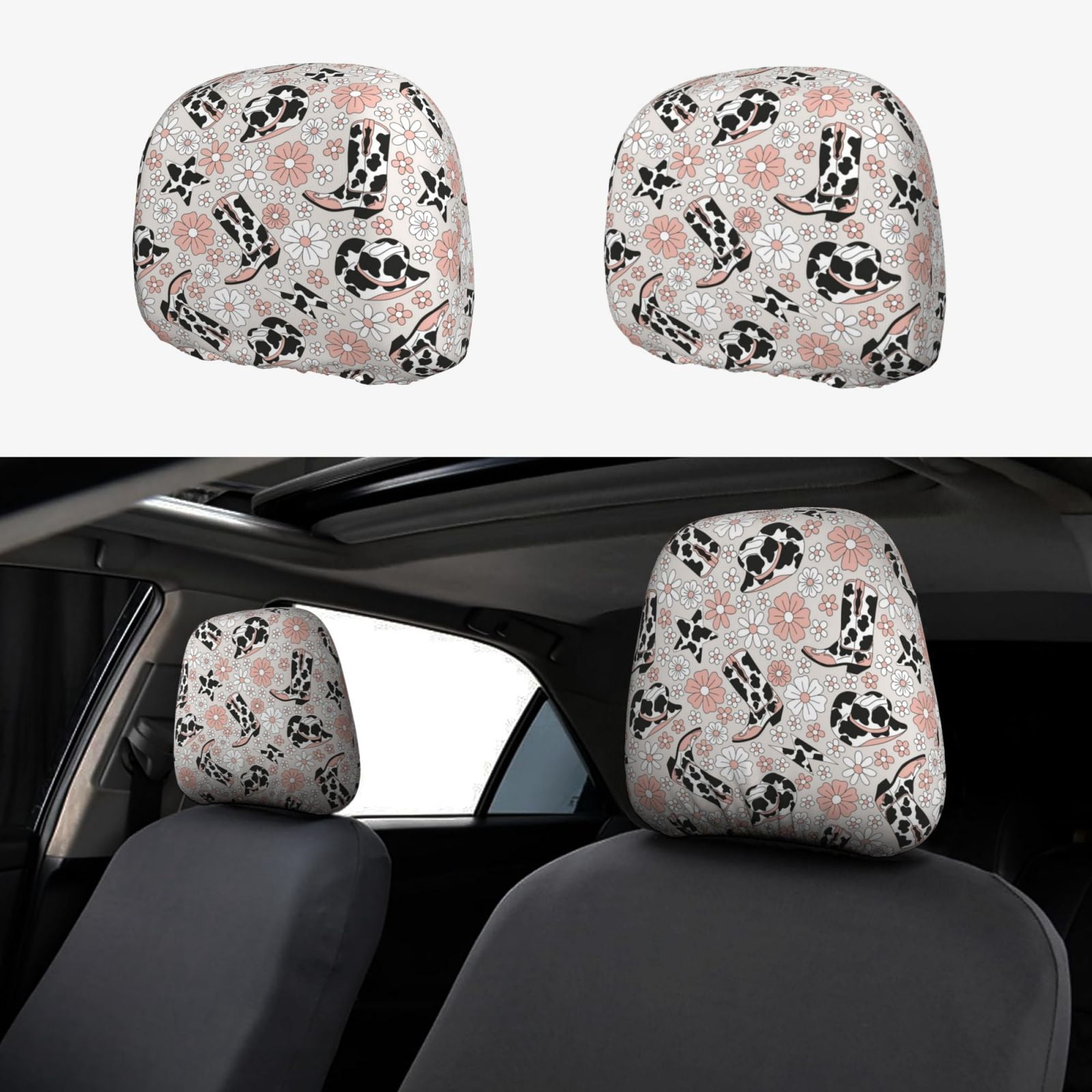 Headrest Covers for Cars Accessories Interior for Women Men 2Pcs - Cow ...