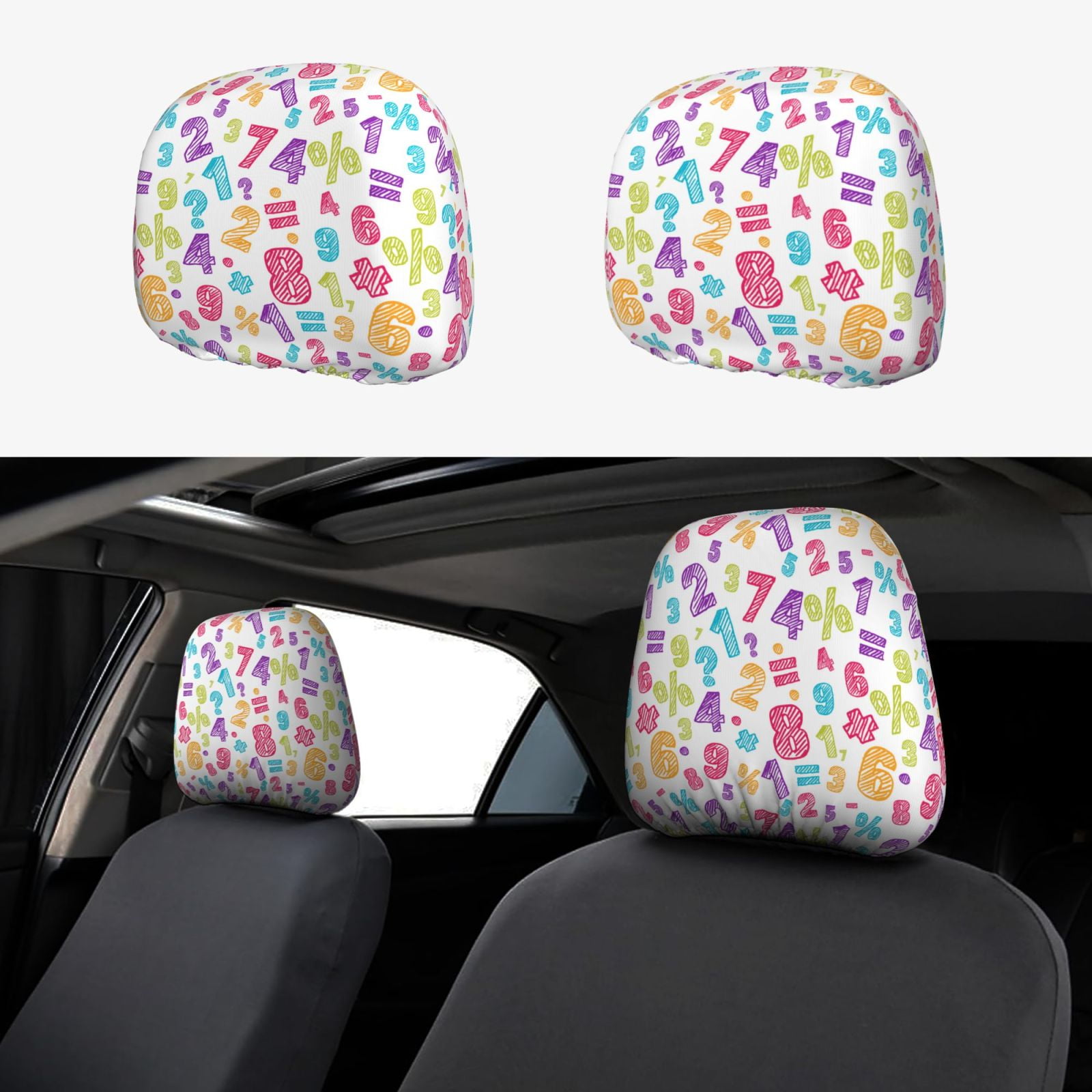 Headrest Covers for Cars Accessories Interior for Women Men 2Pcs - Math ...