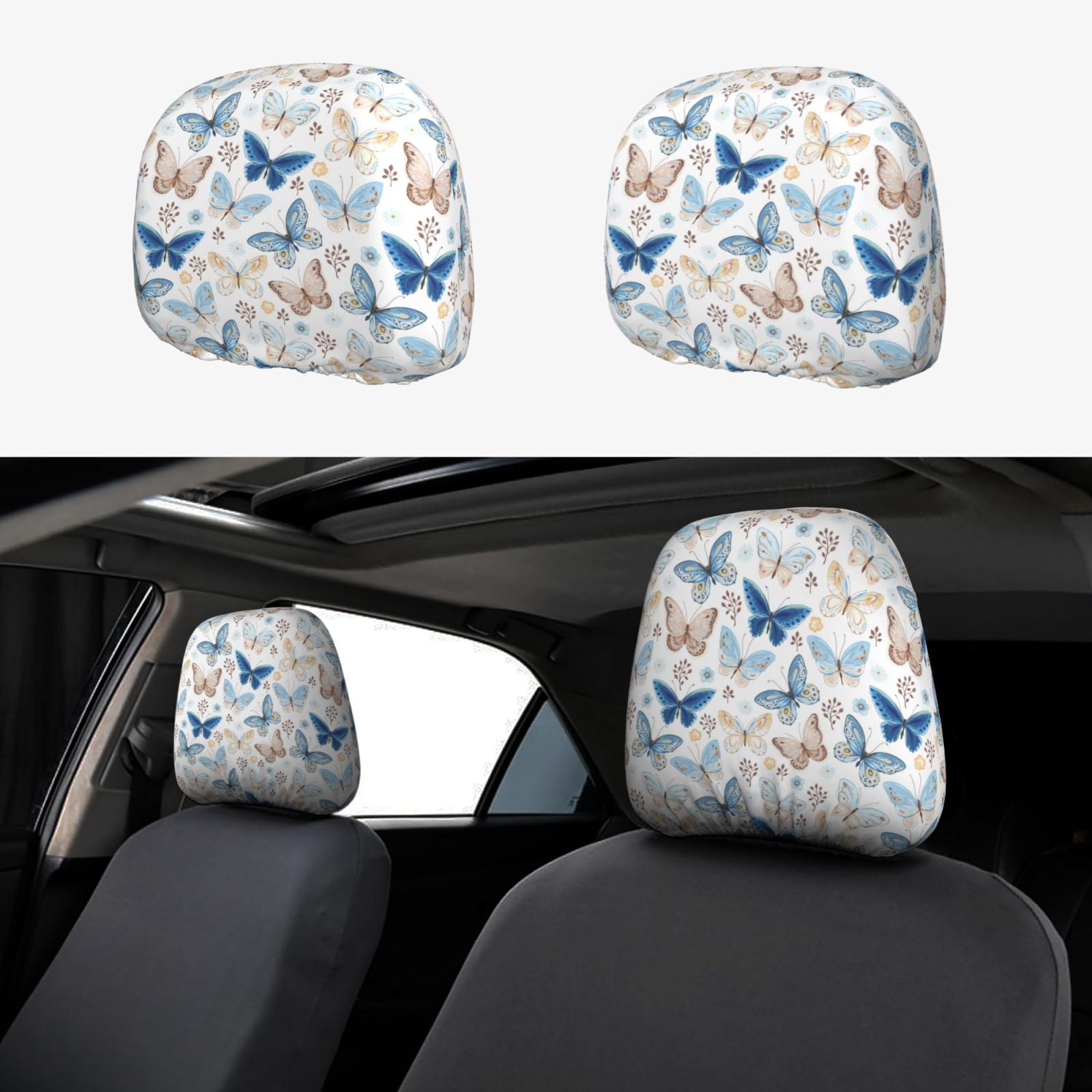 Headrest Covers for Cars - Butterfly print 2 Pcs Car Headrest Cover ...