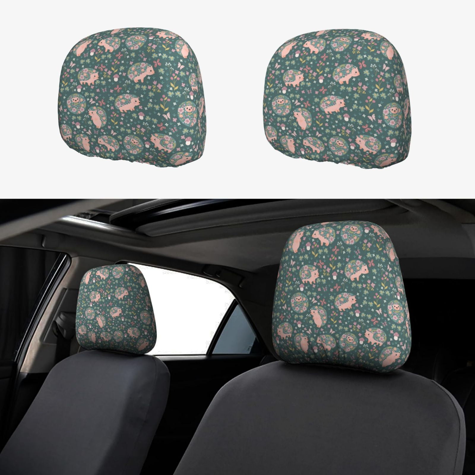 Headrest Covers for Cars - Hedgehogs and Flowers 2 Pcs Car Headrest ...